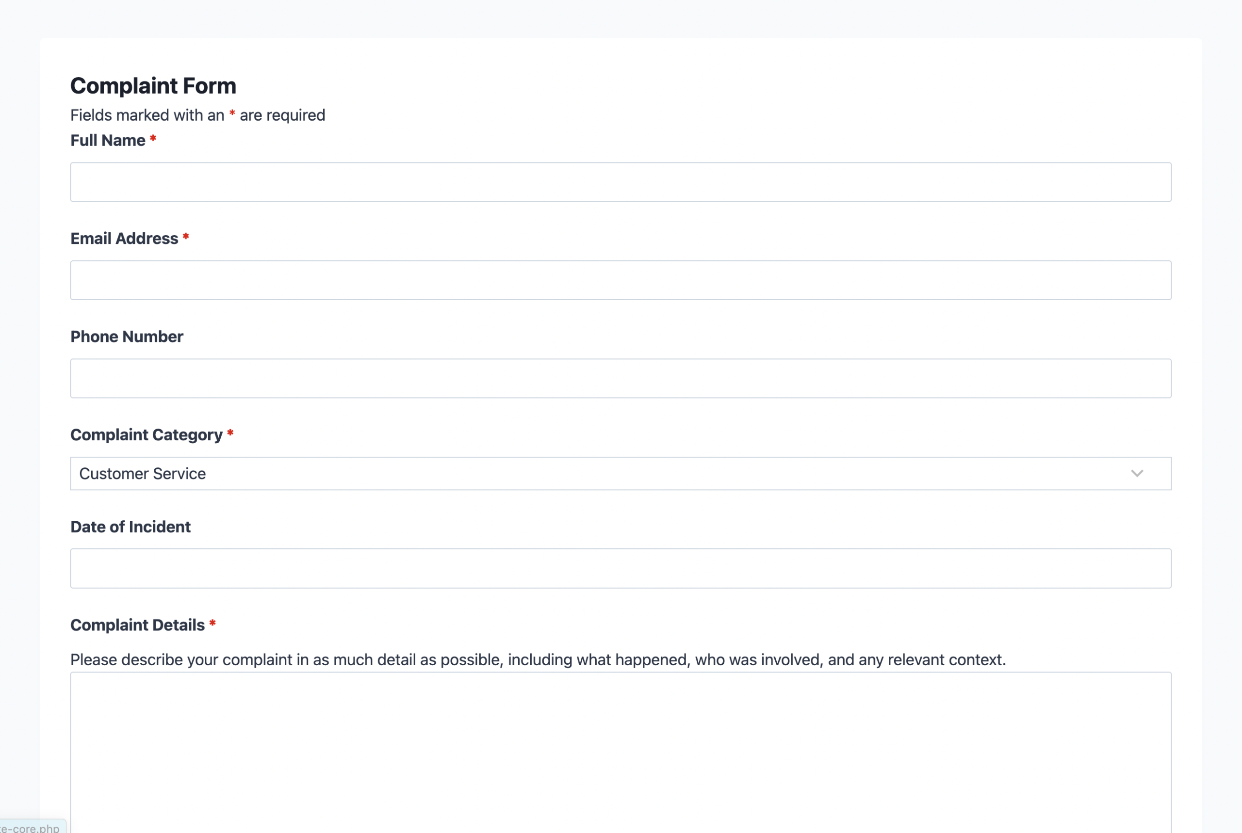Free Complaint Form Template for WordPress | Ninja Forms