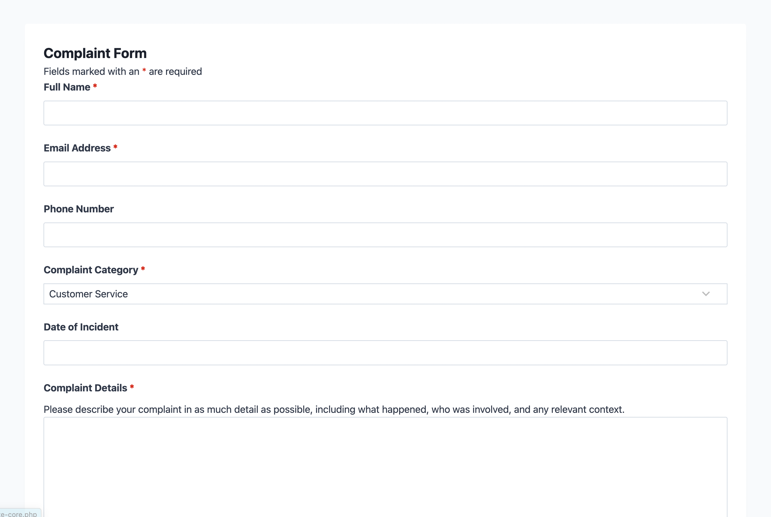 Free Complaint Form Template for WordPress | Ninja Forms